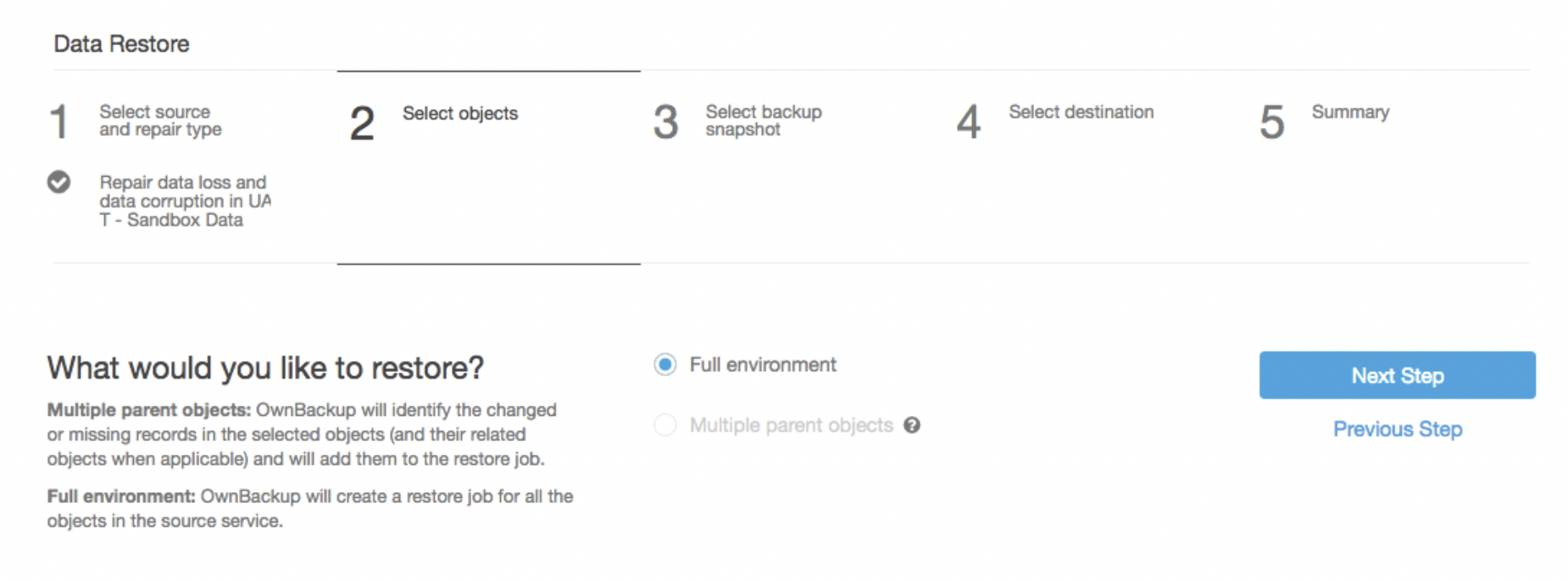 Restore Full Org | OwnBackup Portal | OwnBackup