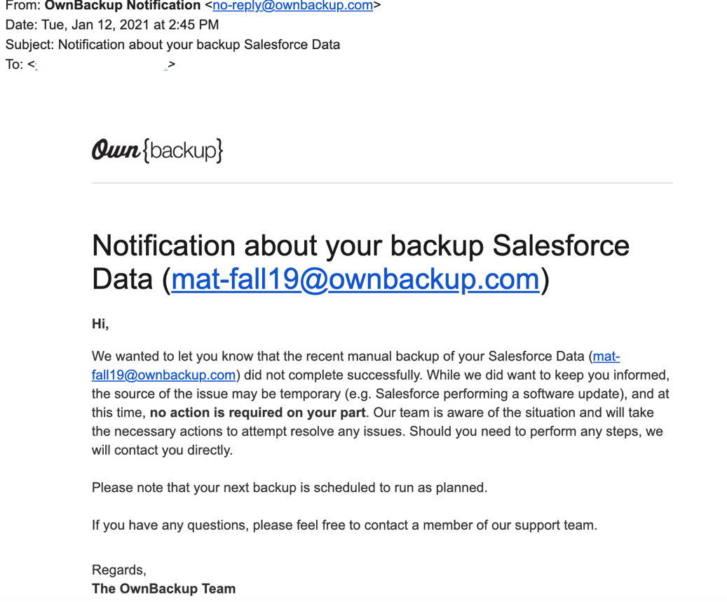Email Notifications for Incident Management Applications | OwnBackup Portal | OwnBackup