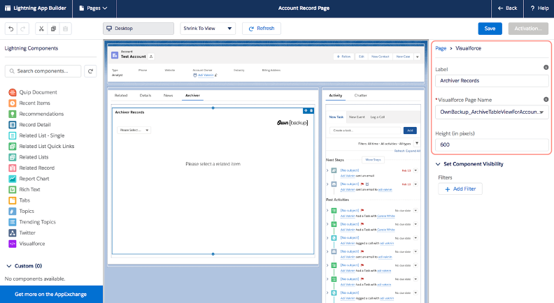 How to insert the Archiver Widget as a Lightning Web Component | OwnBackup Portal | OwnBackup