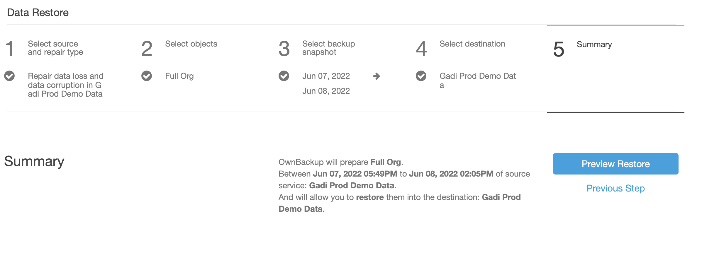 Restore Full Org | OwnBackup Knowledge Base | OwnBackup